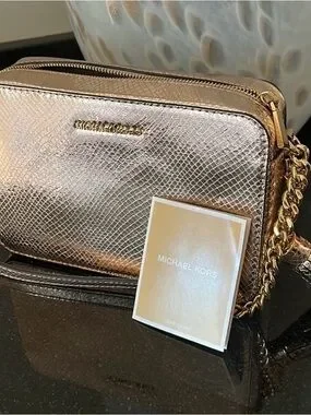 Michael Kors | Bags | Michael Kors Gold Textured Ginny Crossbody Bag ...